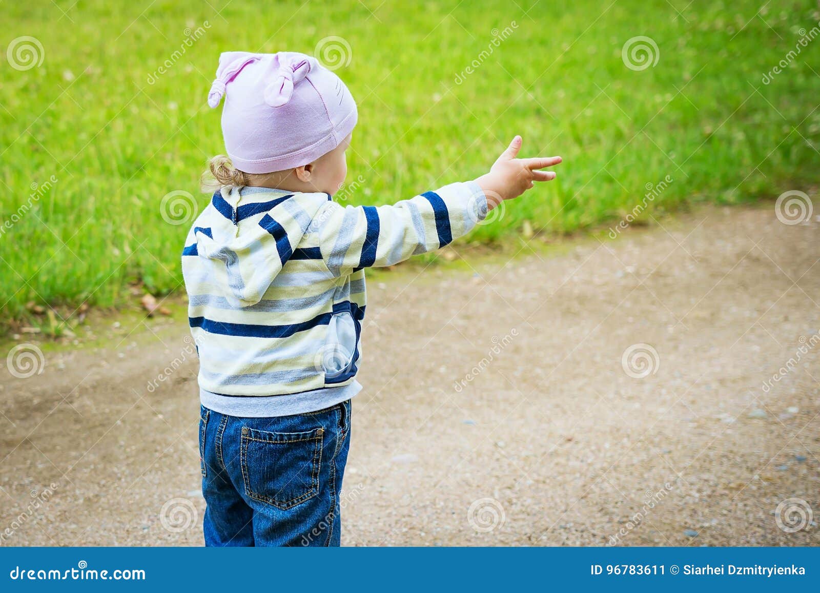 Child on Road Looks and Shows His Hand Forward Stock Image - Image of ...