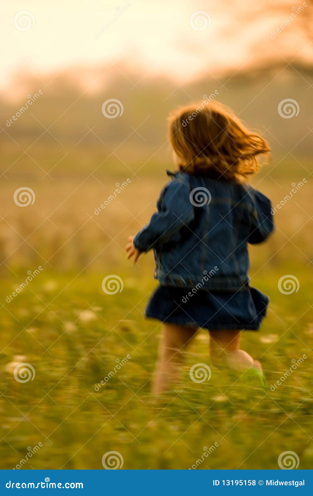 Child Running in Field at Sunset Stock Photo - Image of exciting, days ...