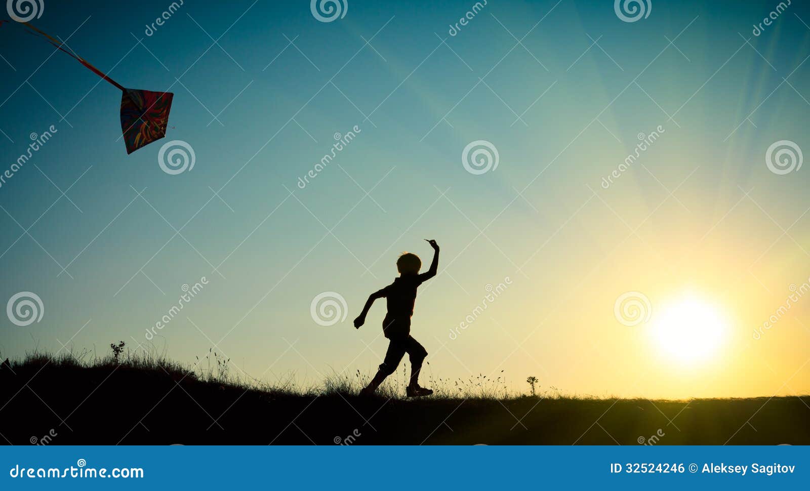 Child running with a kite stock photo. Image of wind - 32524246