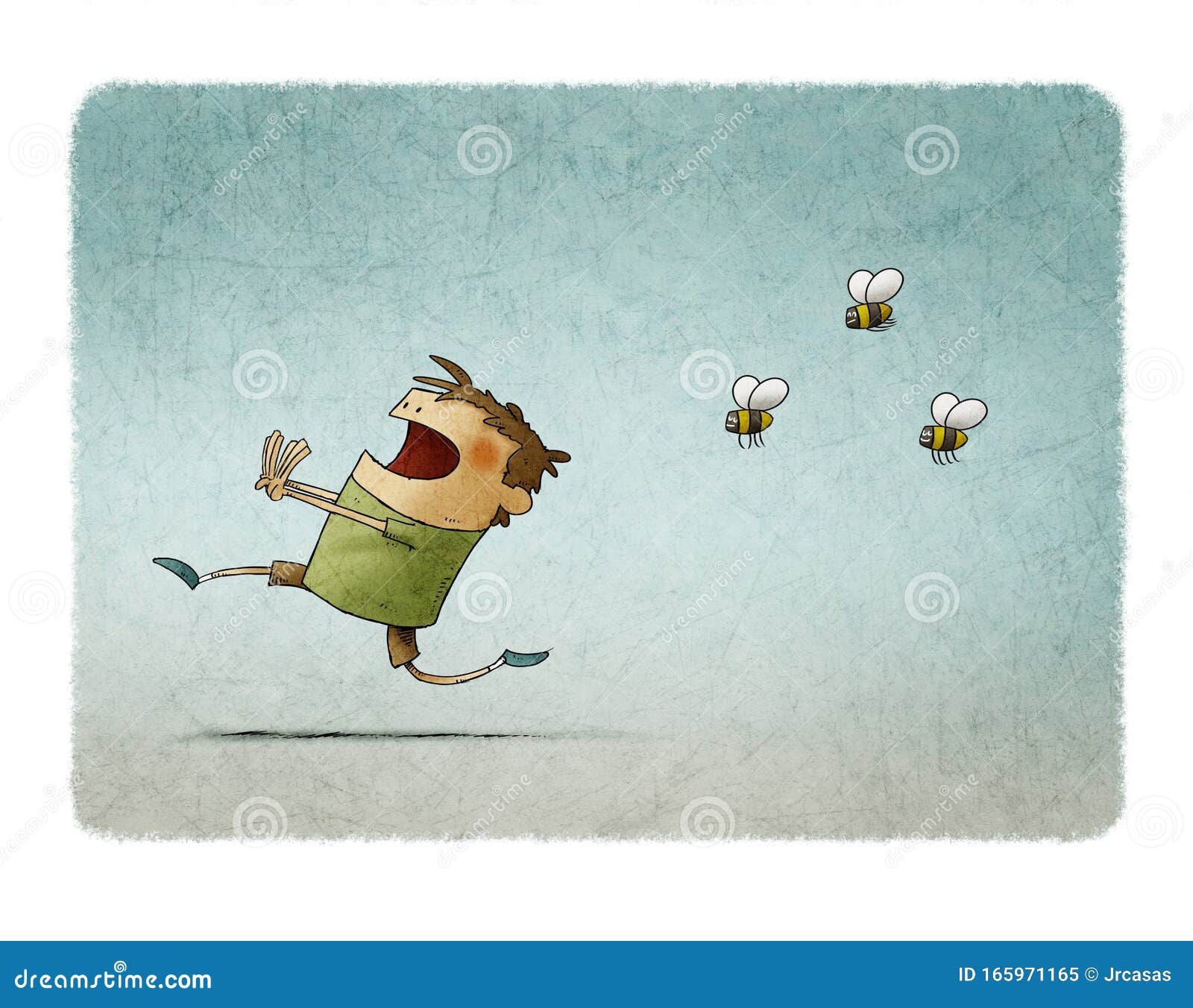 Child Runs Scared because Three Bees Chase Him Stock Illustration ...