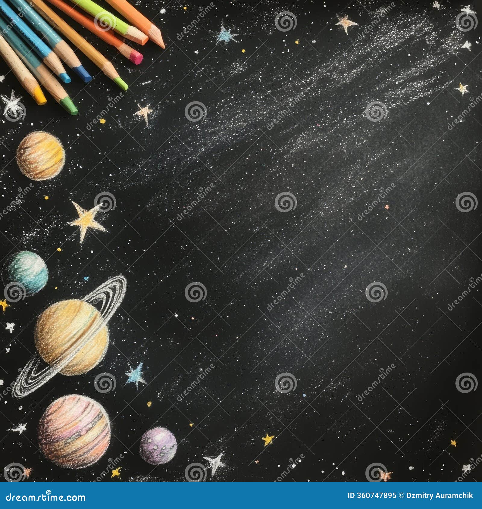 A Child S Artistic Rendition of Planets and Stars Using Chalk Stock ...