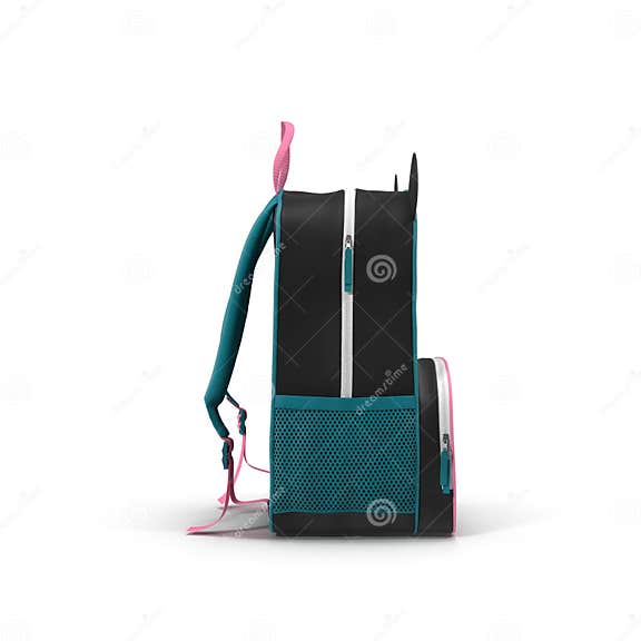 Child`s Backpack Isolated on a White. Side View. 3D Illustration Stock ...