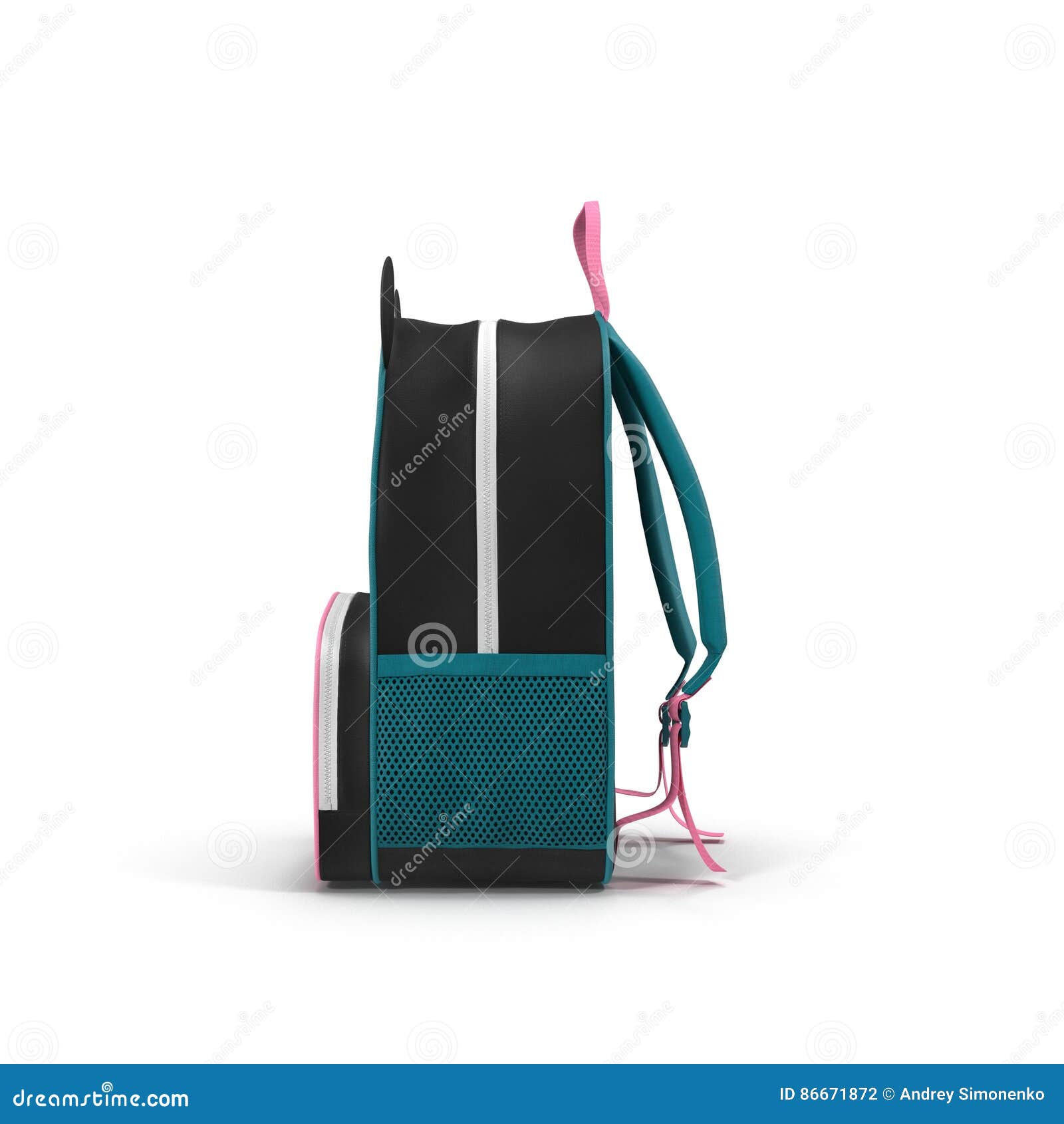 Child`s Backpack Isolated on a White. Side View. 3D Illustration Stock ...