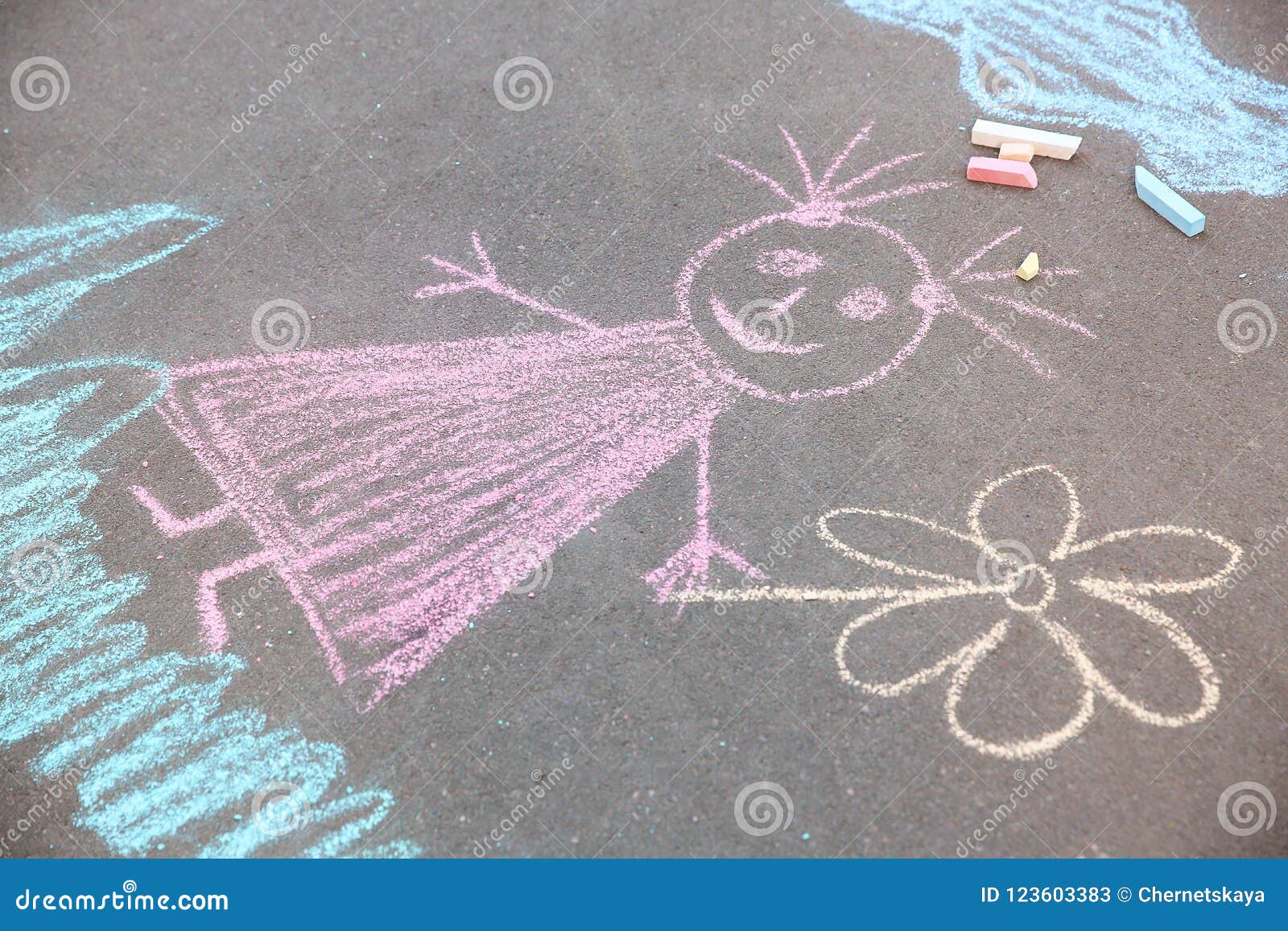 Child`s Chalk Drawing of Girl Stock Illustration - Illustration of ...