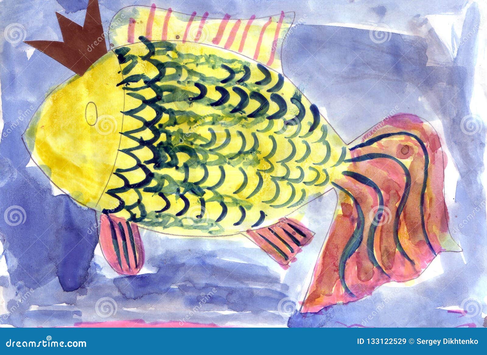 Child`s Drawing Yellow Fish Stock Illustration - Illustration of ...
