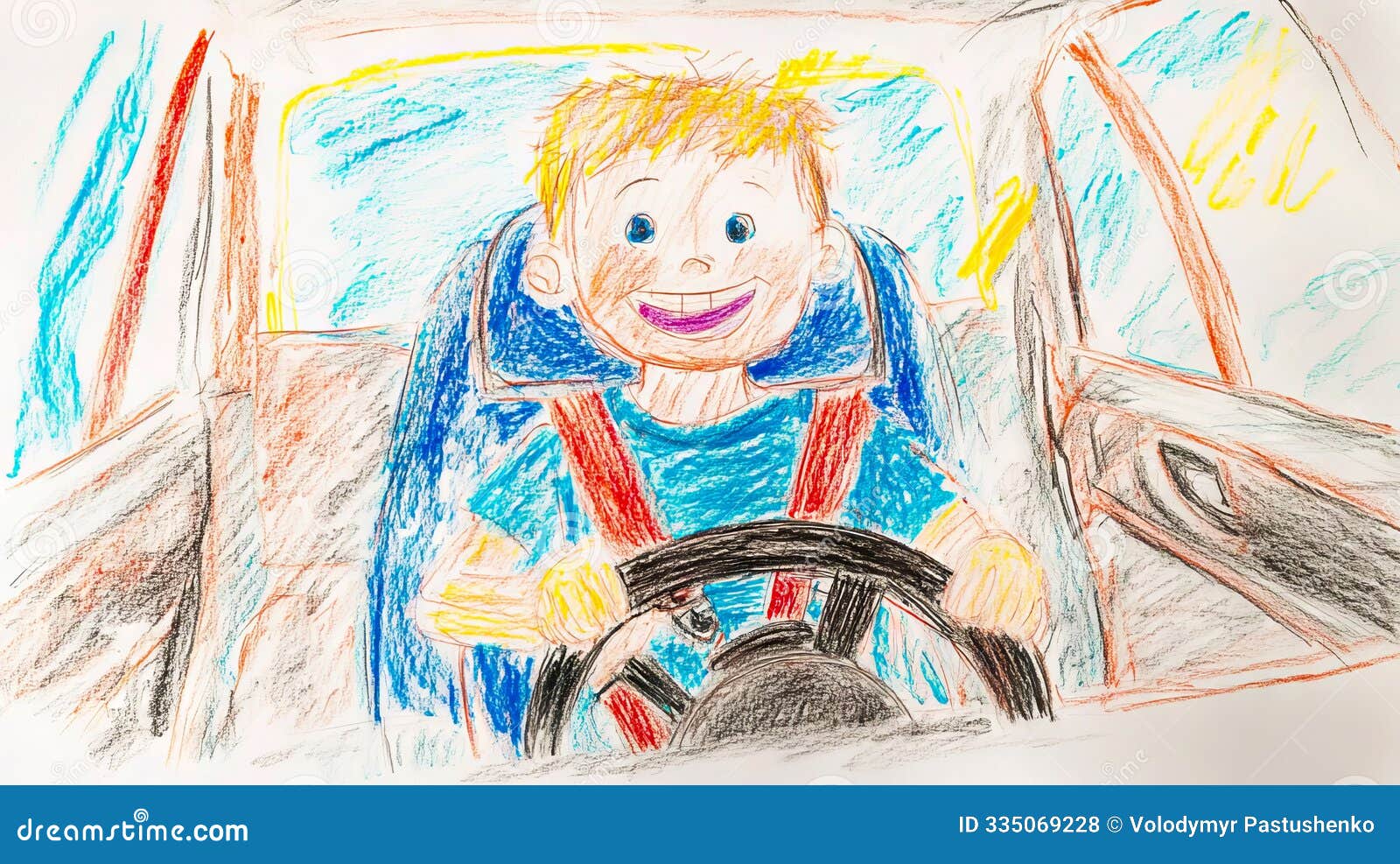 A Child S Drawing of a Boy Driving a Car Stock Photo - Image of pencil ...