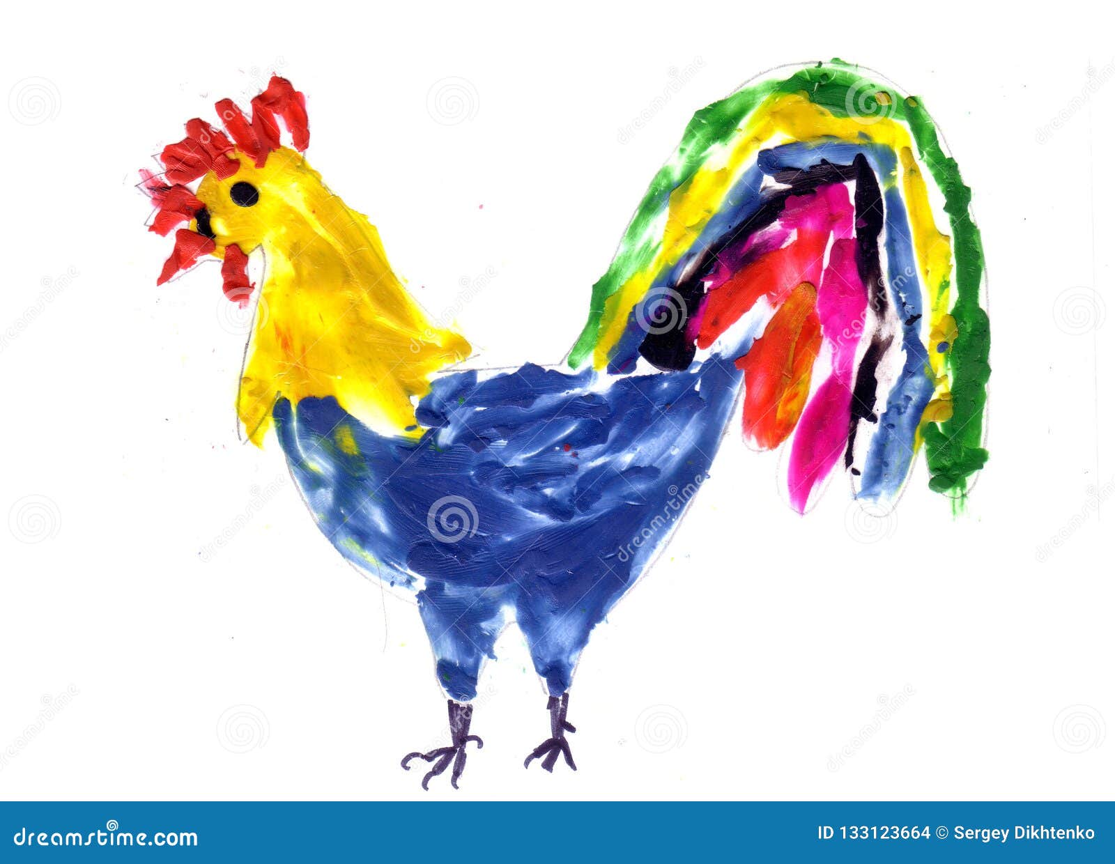 Children Drawing Colorful Rooster Stock Illustration - Illustration of ...