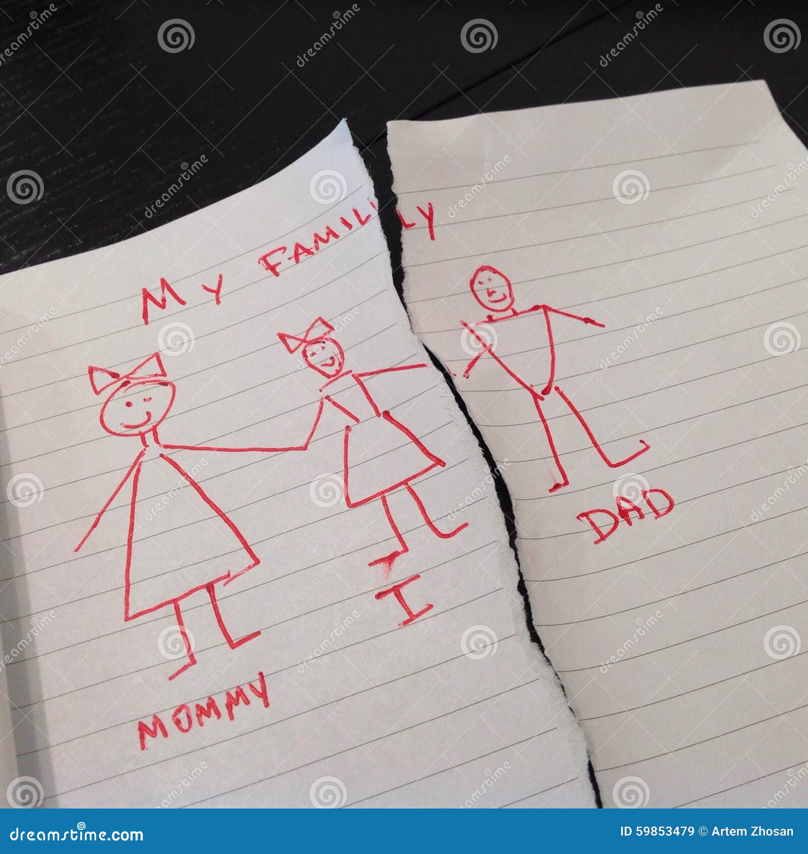Child S Drawing Familly without Father Stock Image - Image of material ...