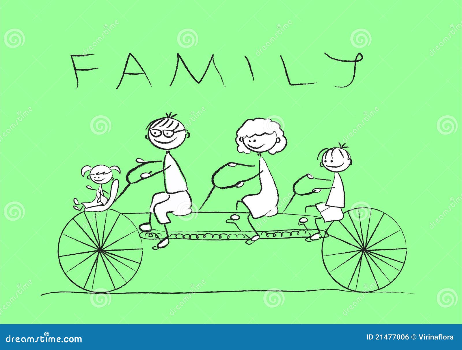 Child S Drawing of the Family on a Bicycle,vector Stock Vector ...