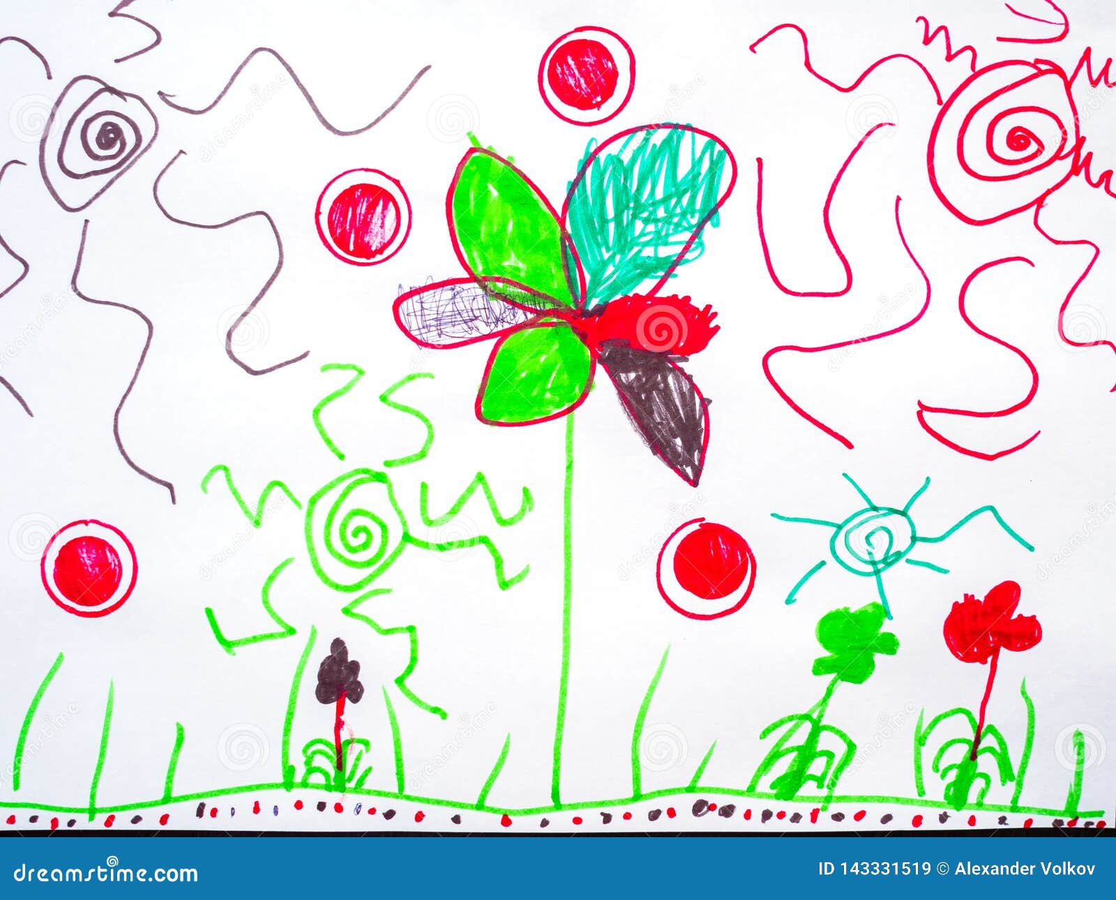 Child Drawing Flowers the Sun Many Planets Stock Illustration ...
