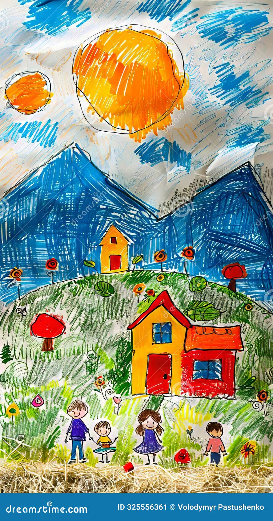 A Child S Drawing of a House and Children Stock Image - Image of draw ...