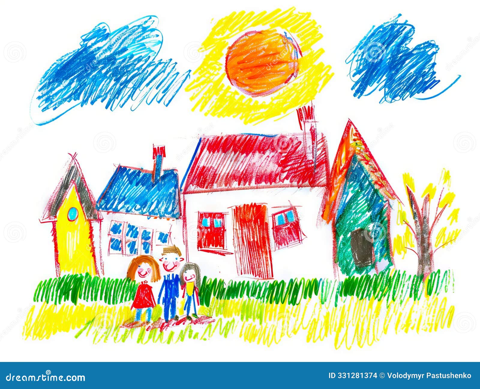 A Child S Drawing of a House with a Family in Front of it Stock Photo ...