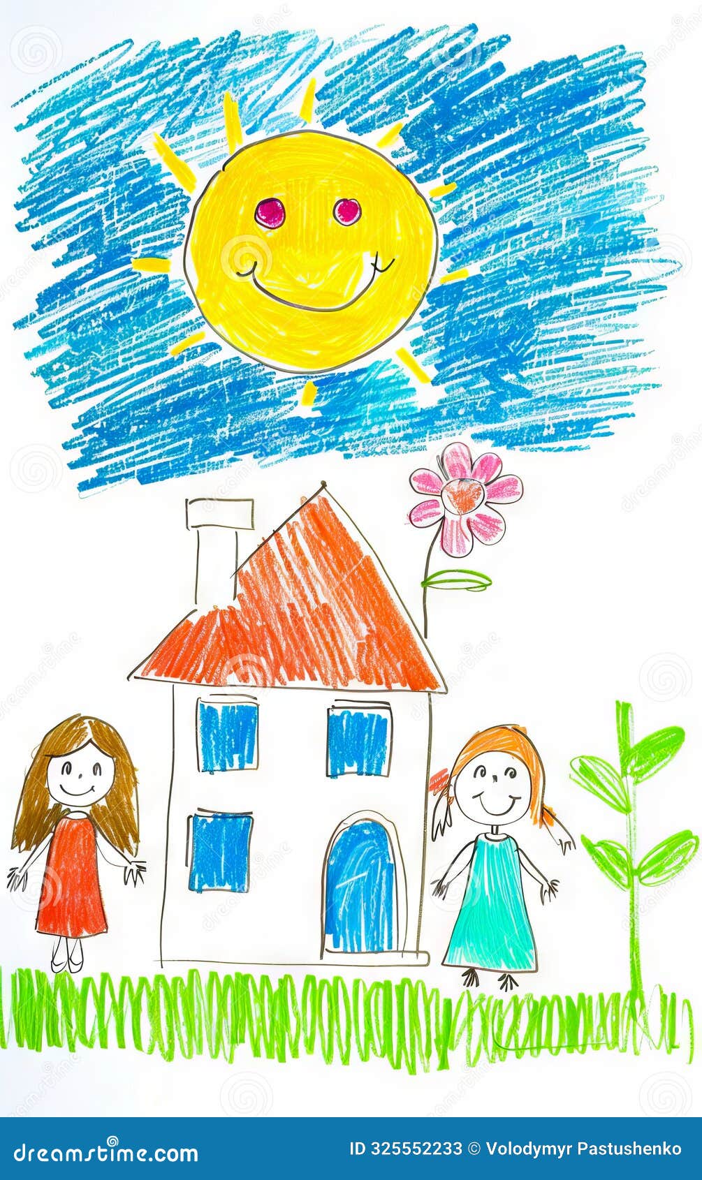 A Child S Drawing of a House and Sun Stock Image - Image of girl, child ...