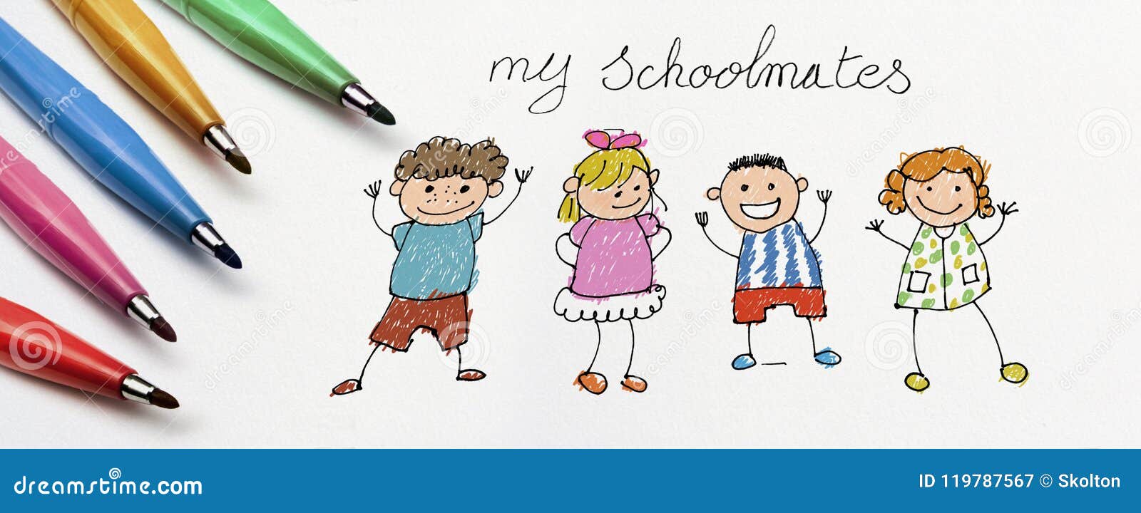 Child`s Drawing, My School Friends. Stock Image - Image of draw ...