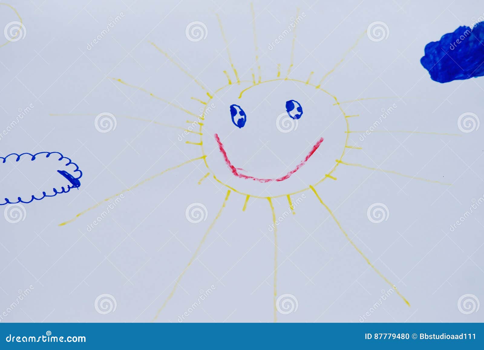 Child`s Drawing of a Smiling Sun Stock Photo - Image of shine, eyebrow ...