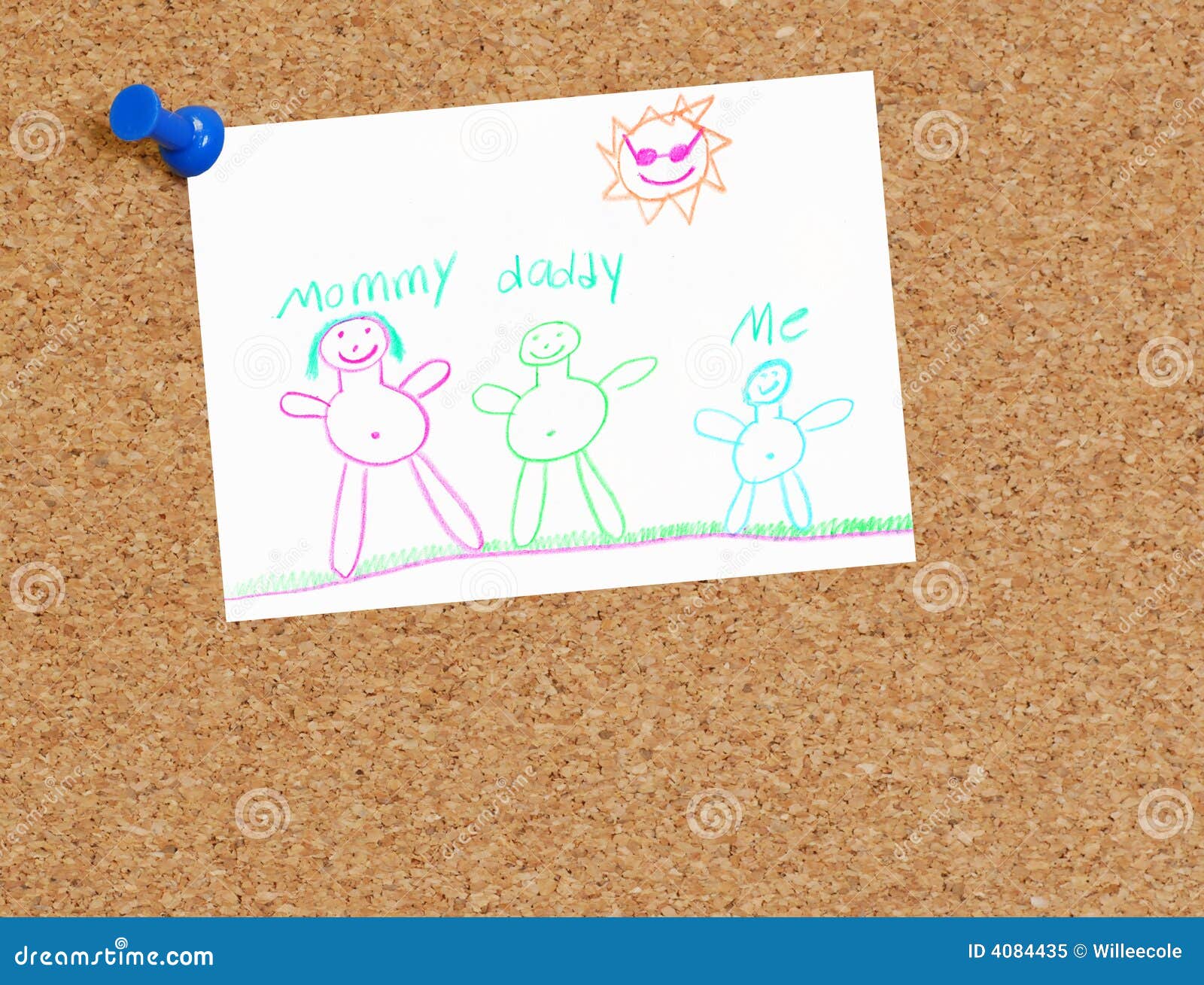 Child S Family Drawing on Cork Board Stock Image - Image of educate ...