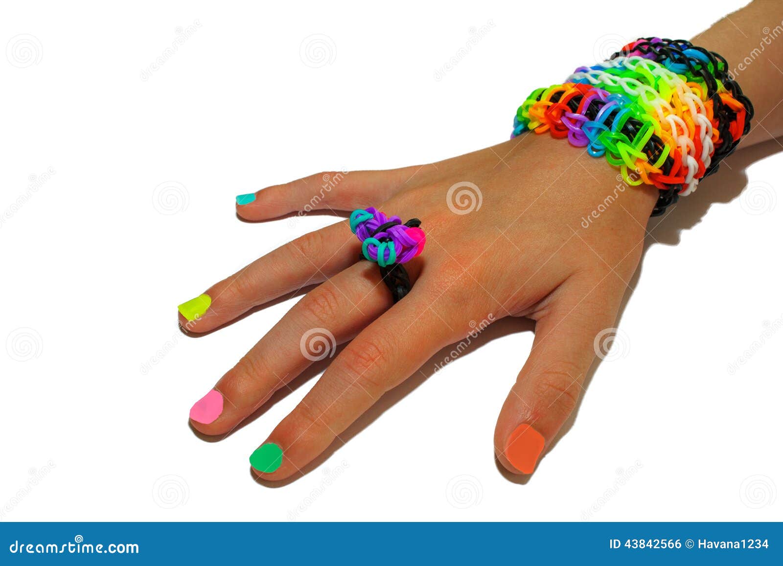 A Child S Hand Decorated with Rubber Bands Loom Stock Photo - Image of ...