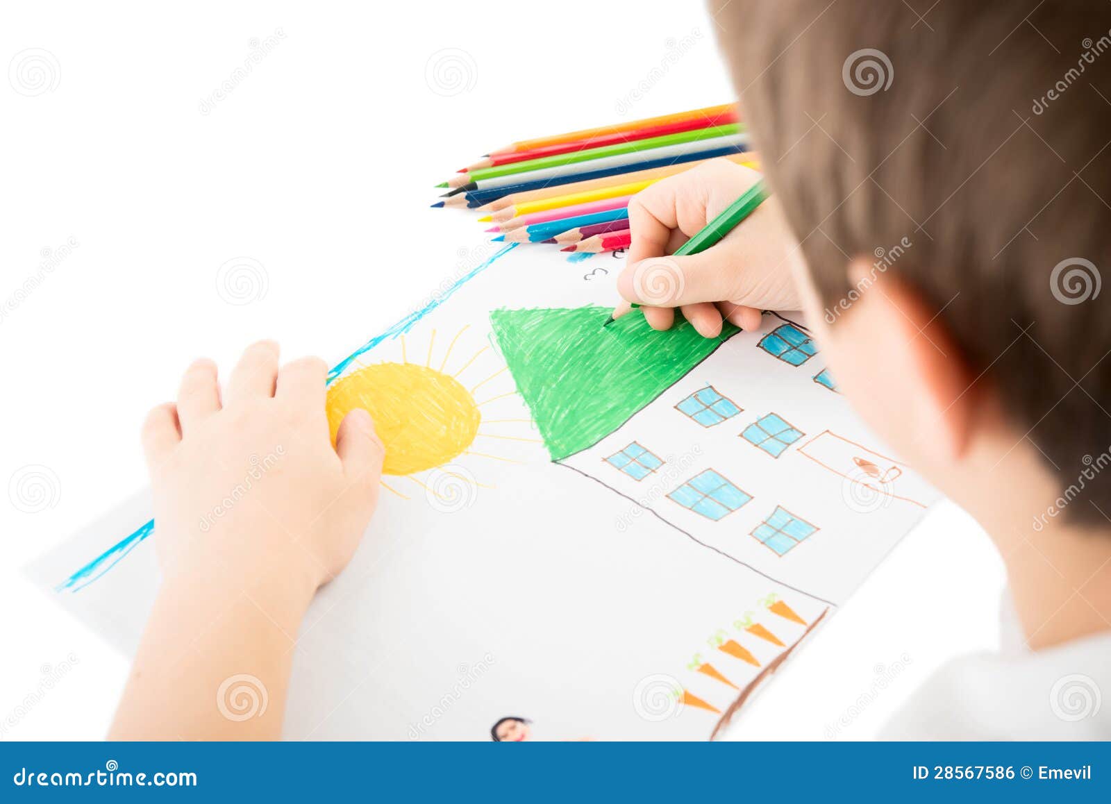 Child s hand drawing stock photo. Image of house, drawing - 28567586