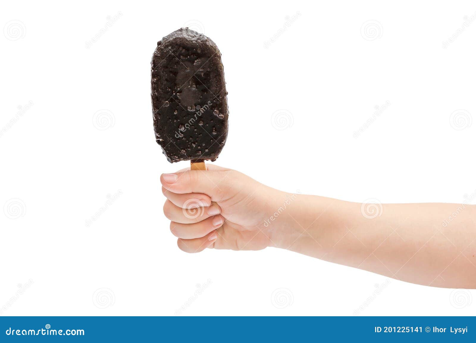 Child`s Hand Holding Ice Cream on Stick. Isolated on White Stock Image ...