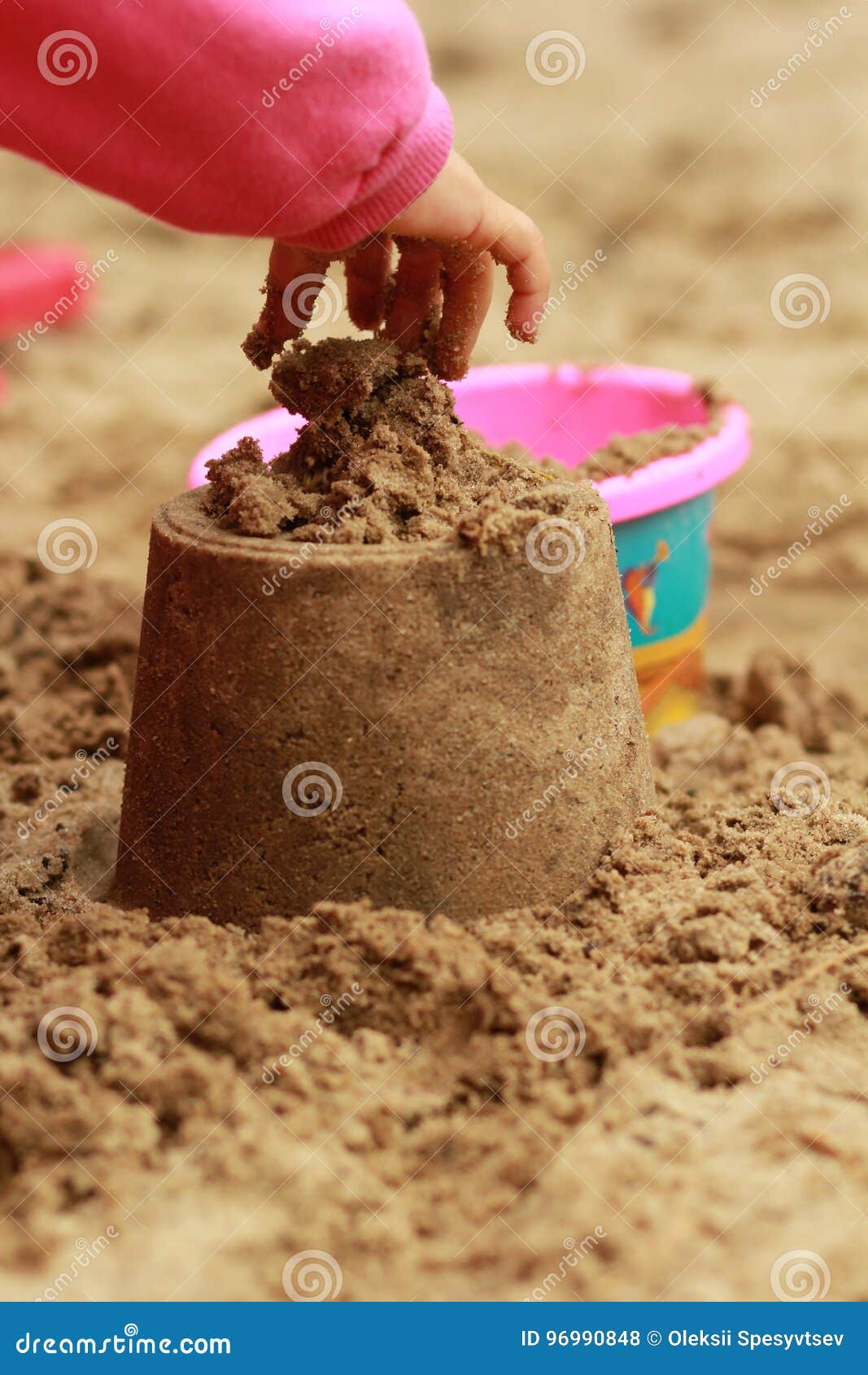 A Child`s Hand Making a Sand Castle in the Sandbox, Sand Therapy ...