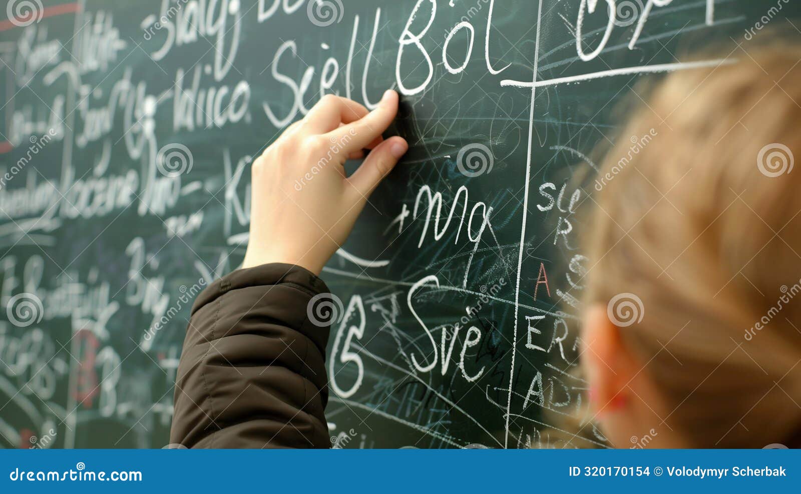 Child’s Hand Points To the Inscriptions on the School Board. the ...