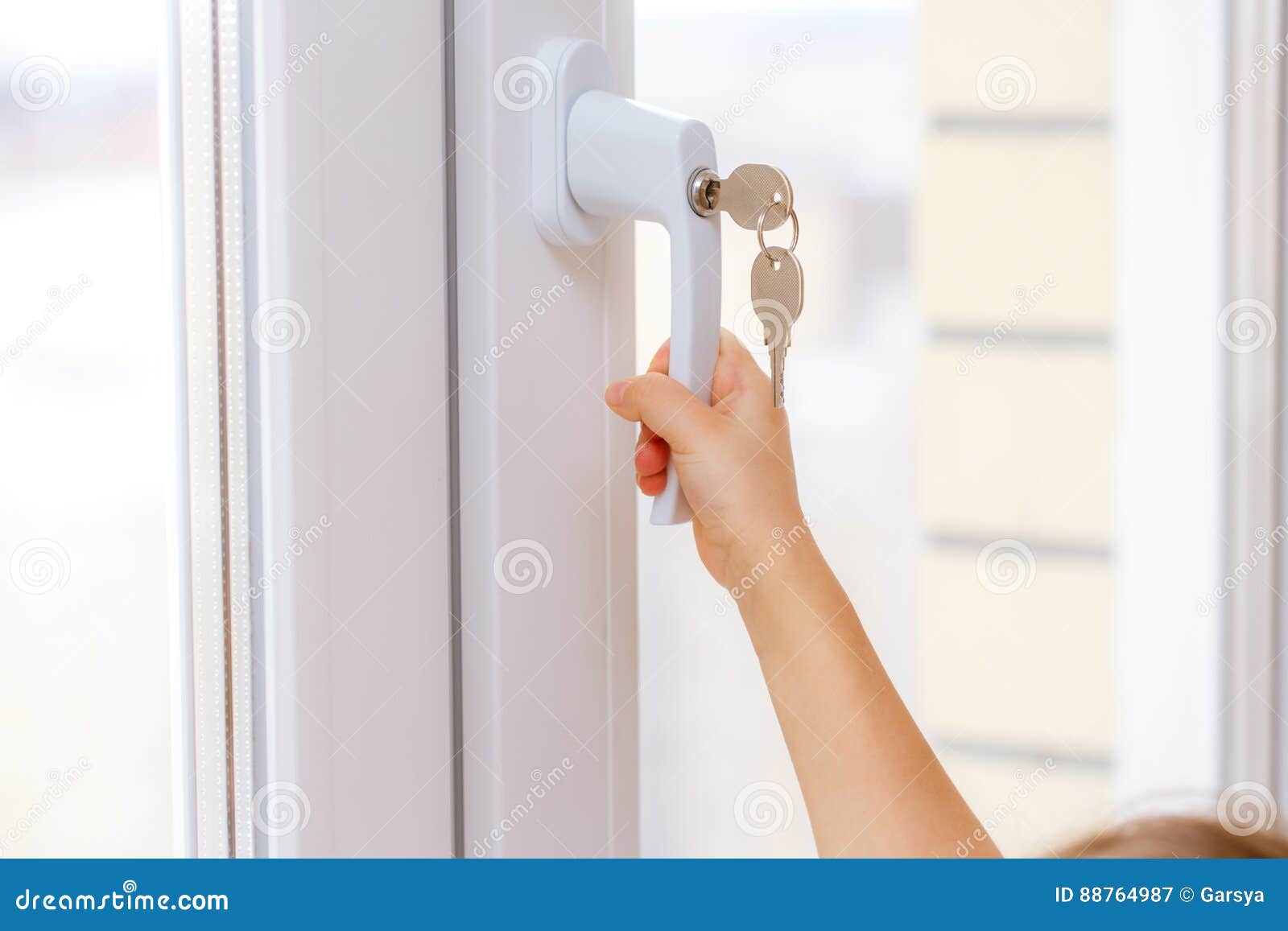 Child S Hand on Secure Window Handle Stock Image - Image of lock ...