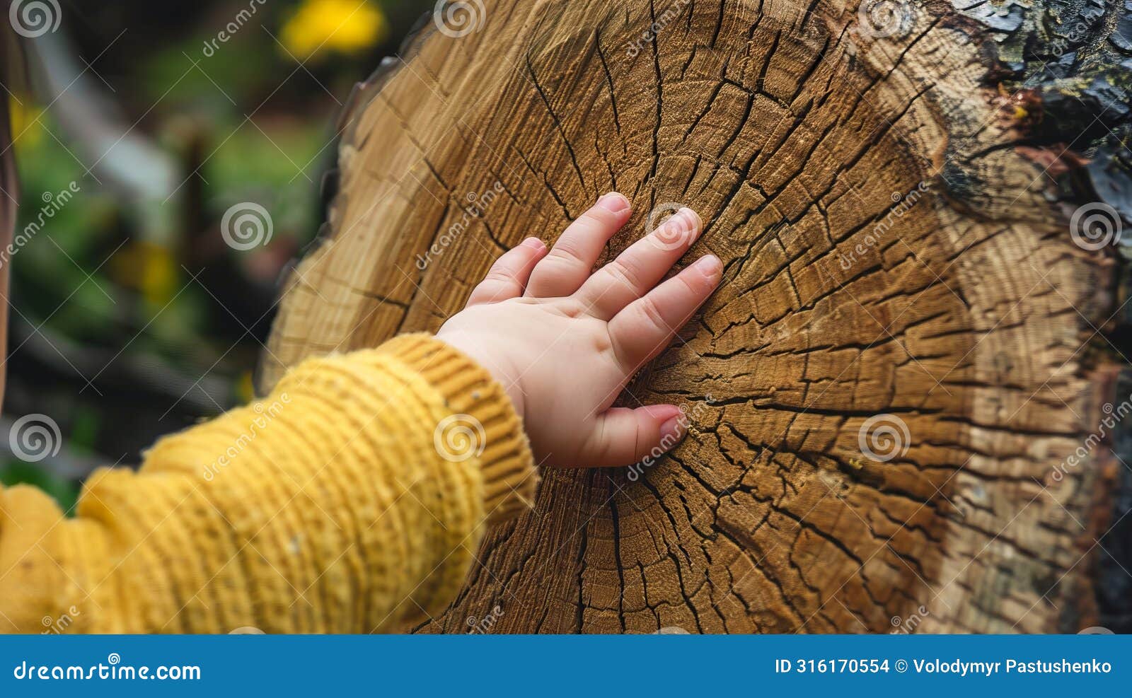A Child S Hand Touching a Tree Stump Stock Photo - Image of childs ...