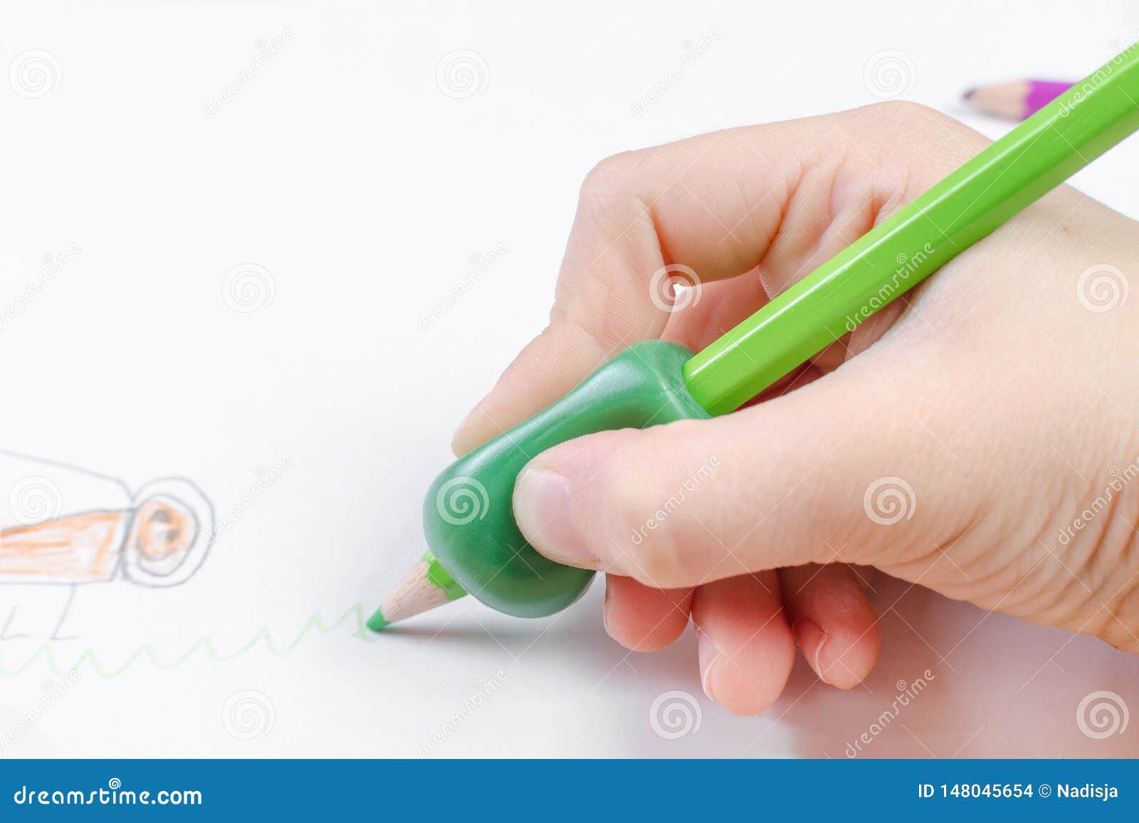 Child`s Hand with Writing Tool for Help by Incorrect Holding of Pencil ...