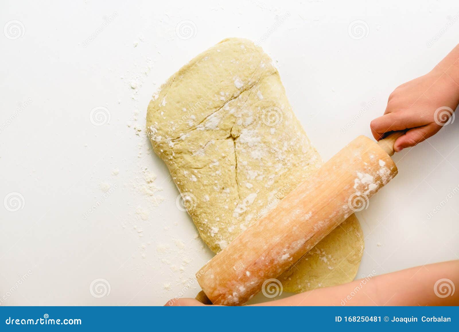 Child`s Hands Kneading a Pizza with Rolling Pin Stock Image - Image of ...