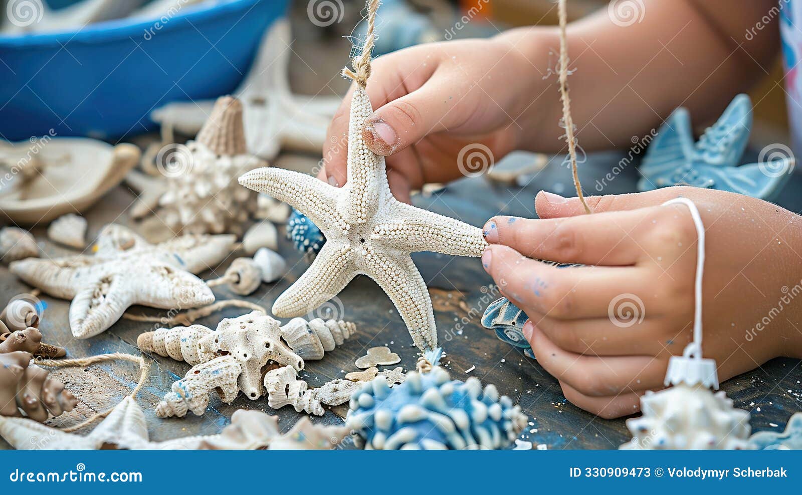Child& X27;s Hands Make a Craft from Marine Materials. the Process of ...