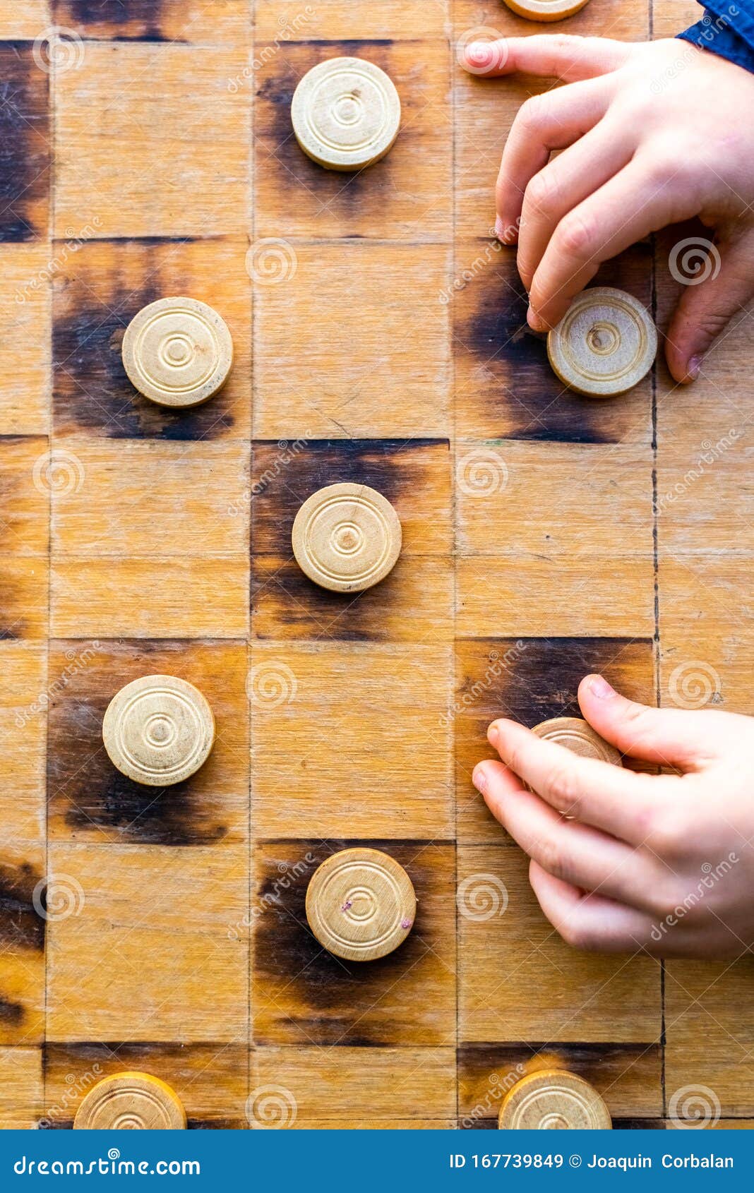 Child`s Hands Moving Pieces of Checkers Game, Concepts of Struggle ...