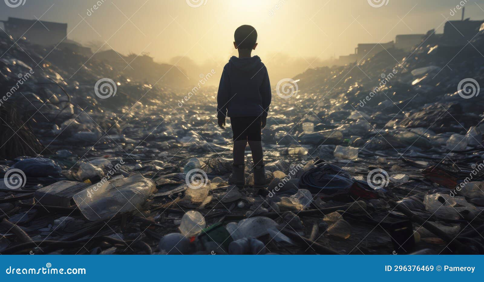 A Child S Sad Contemplation of Plastic Pollution. Generative AI Stock ...