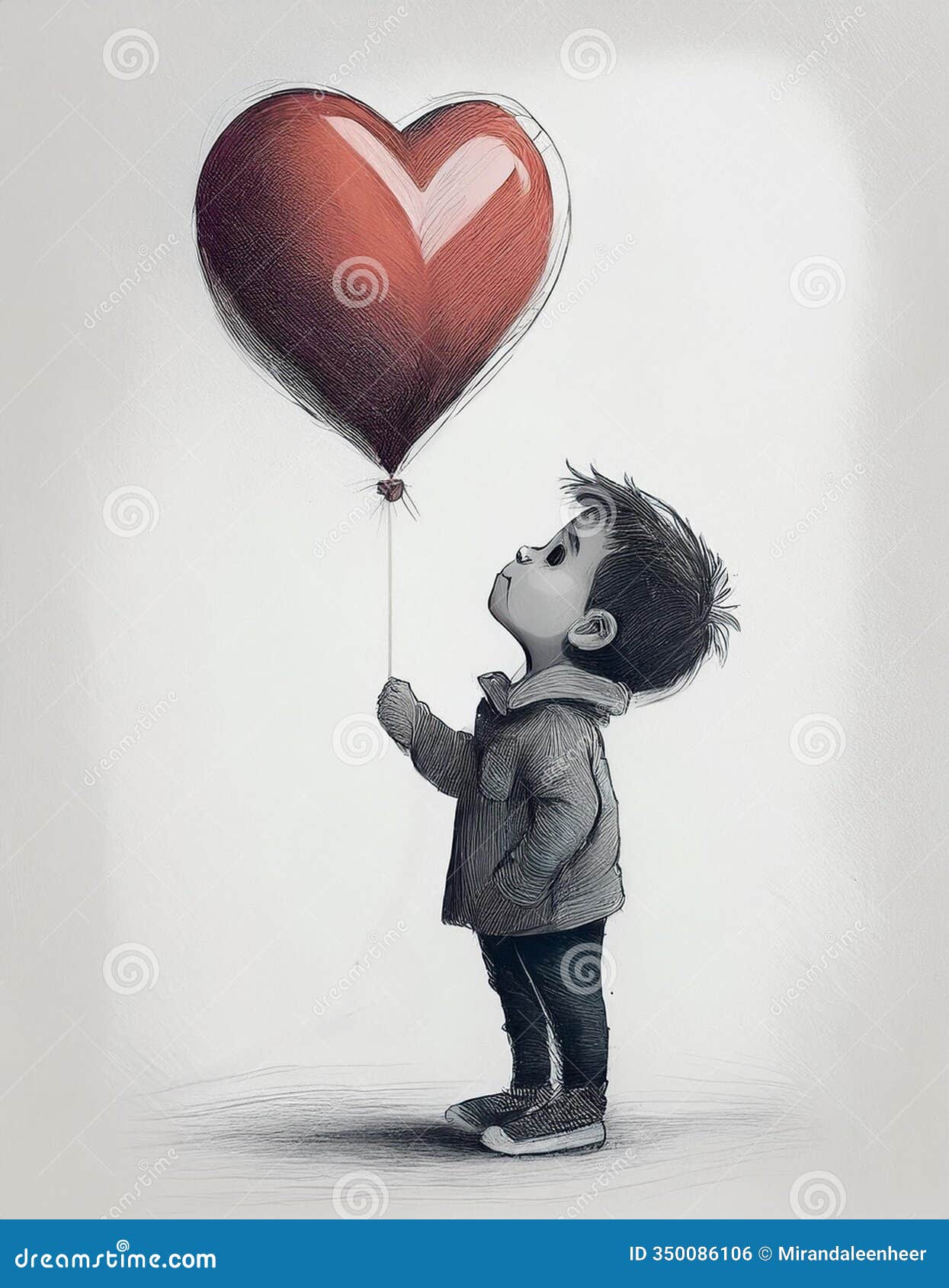 Child Sad with Heart Balloon Cartoon Stock Illustration - Illustration ...
