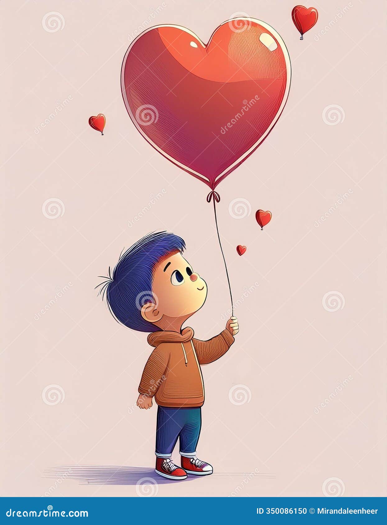 Child Sad with Heart Balloon Cartoon Stock Illustration - Illustration ...