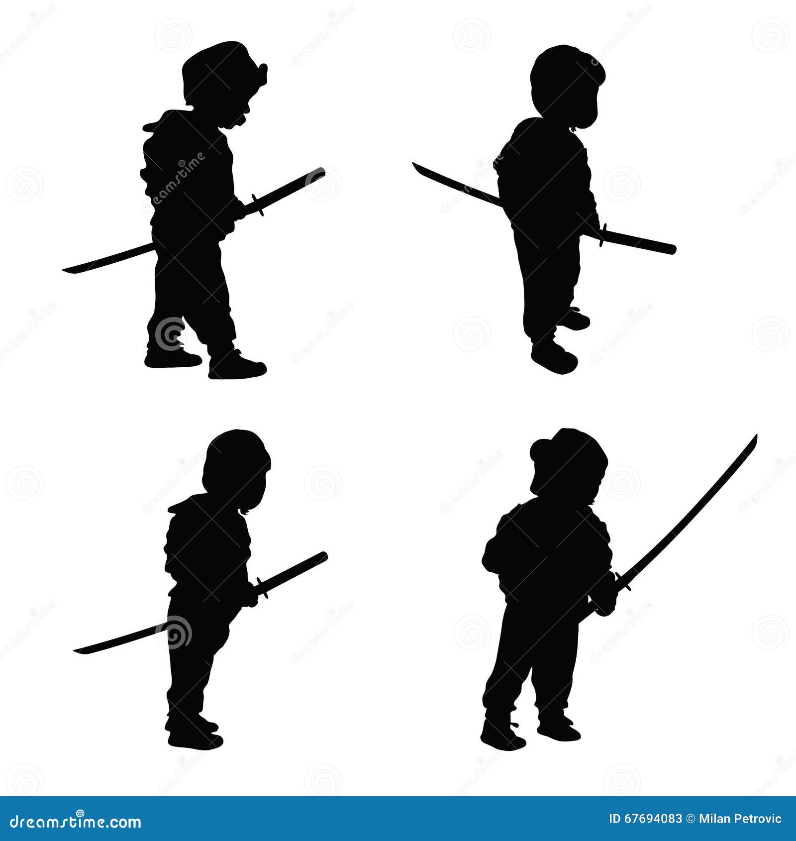Child With Samurai Sword Set Illustration Cartoon Vector ...