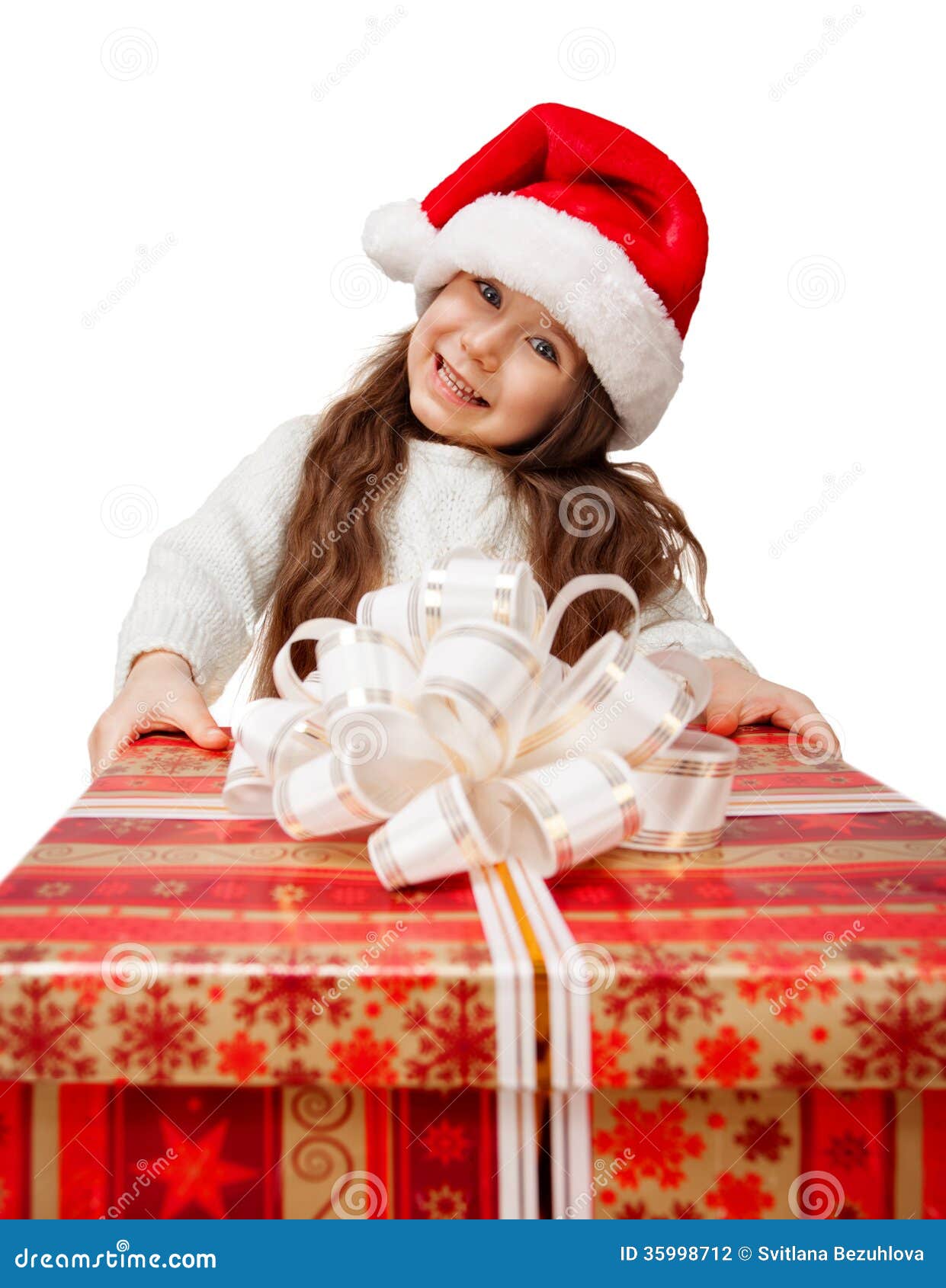 Child in Santa Hat with Gift Box. Stock Photo - Image of female ...