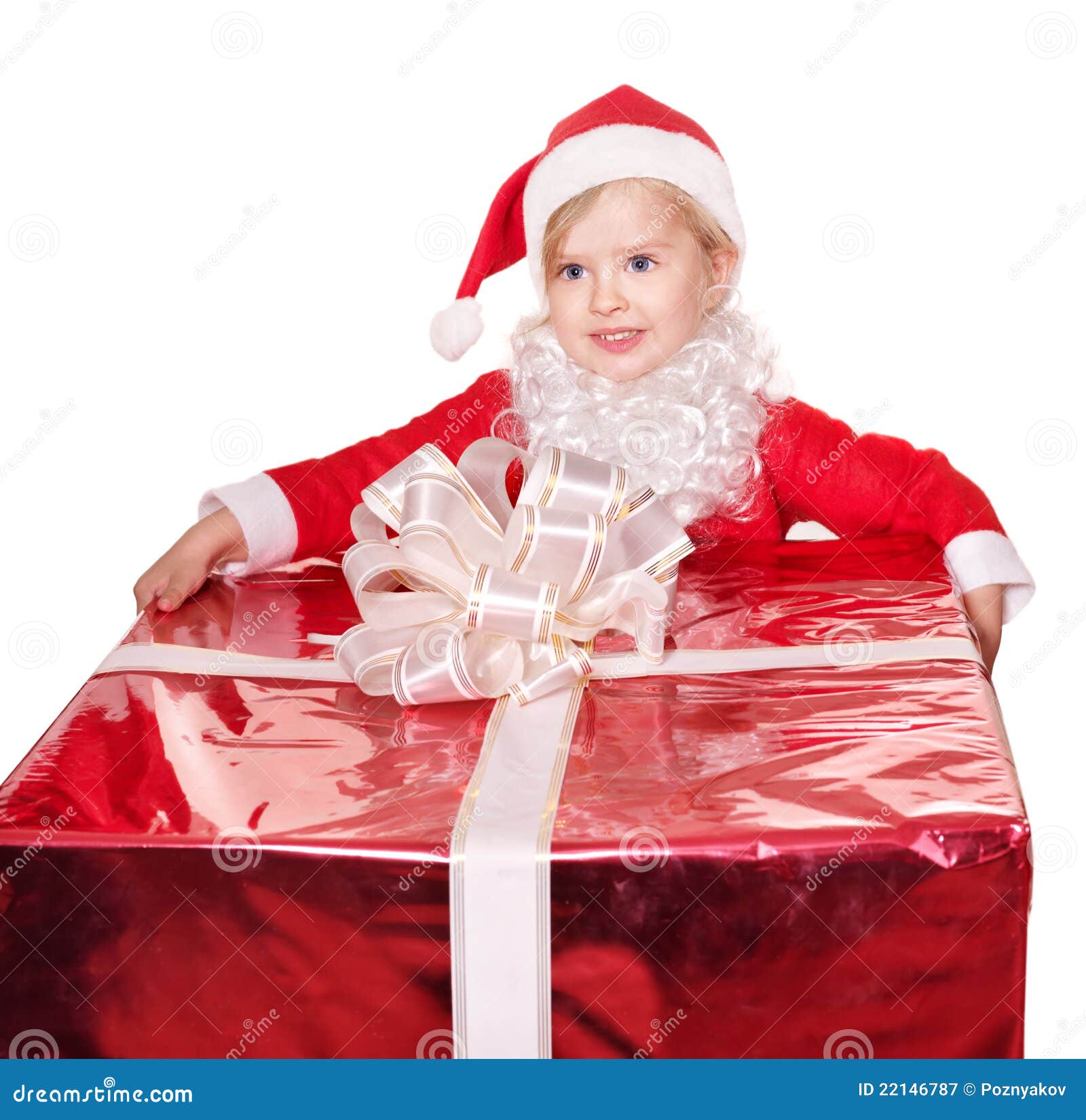 Child in Santa Hat Giving Gift Box. Stock Image - Image of smile, yule ...