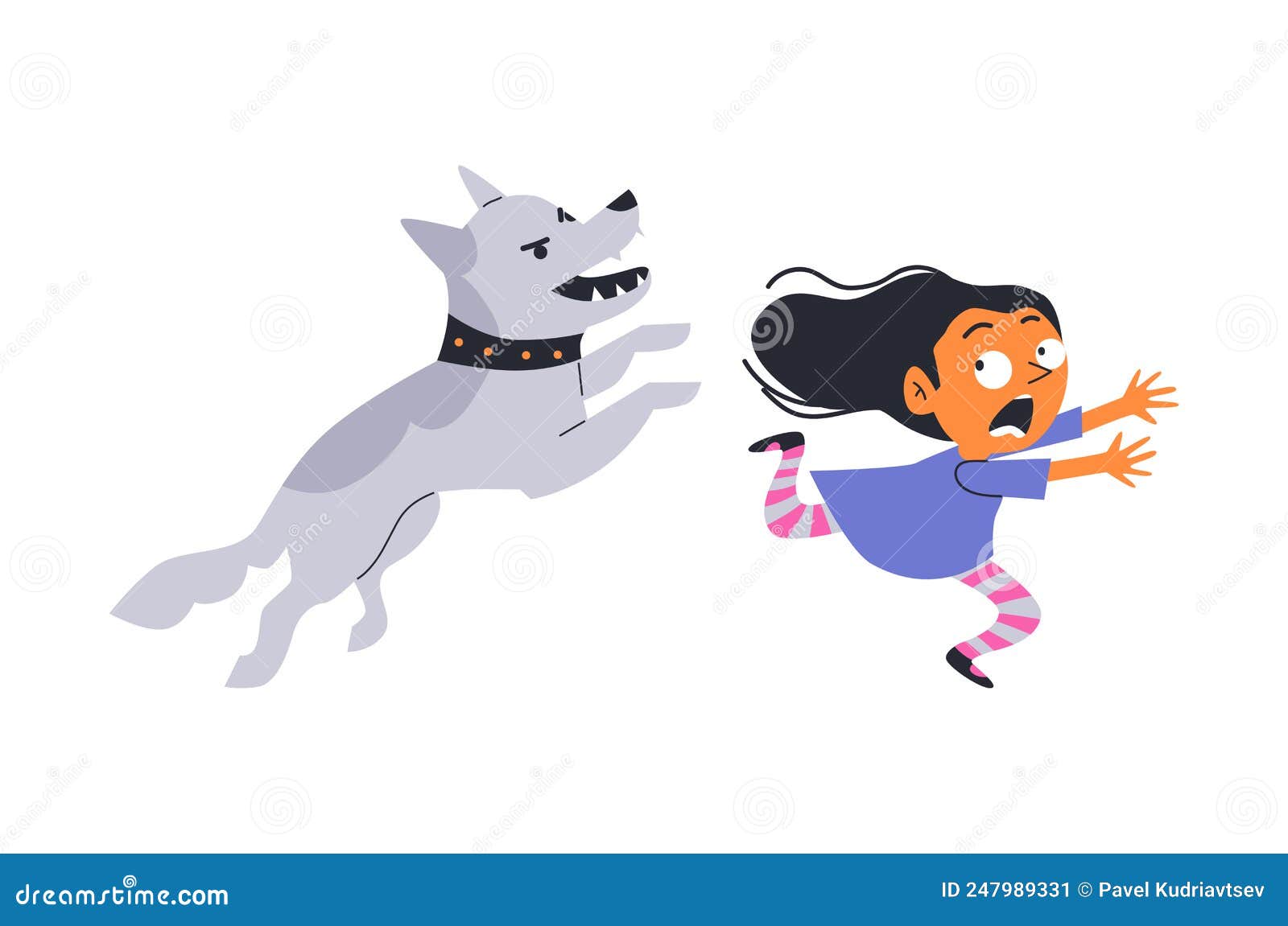 Child Scared because an Angry Dog is Chasing Him, Flat Vector ...