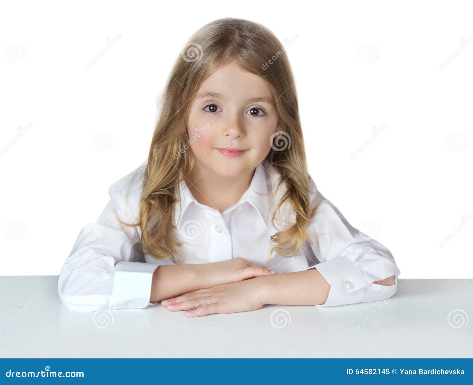 Child School Girl Isolated on White Sit at Table. Stock Image - Image ... Child School Girl Isolated on White Sit at Table. Stock Image - Image ...
