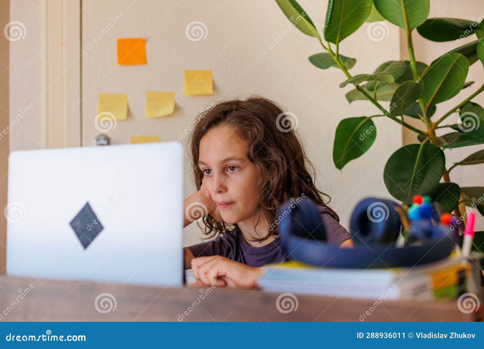 Child at School. the Child Uses a Laptop for Learning Stock Image ...