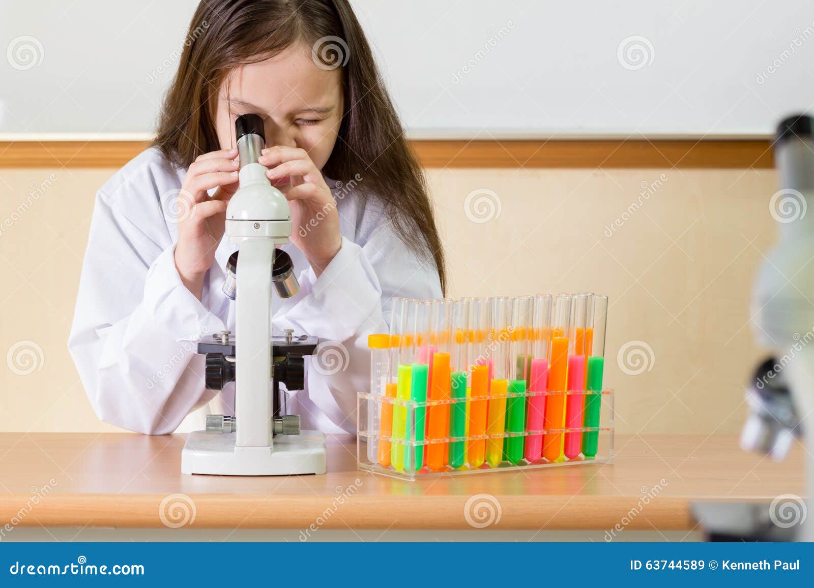 Child Scientist Looking into Microscope Stock Image - Image of colors ...
