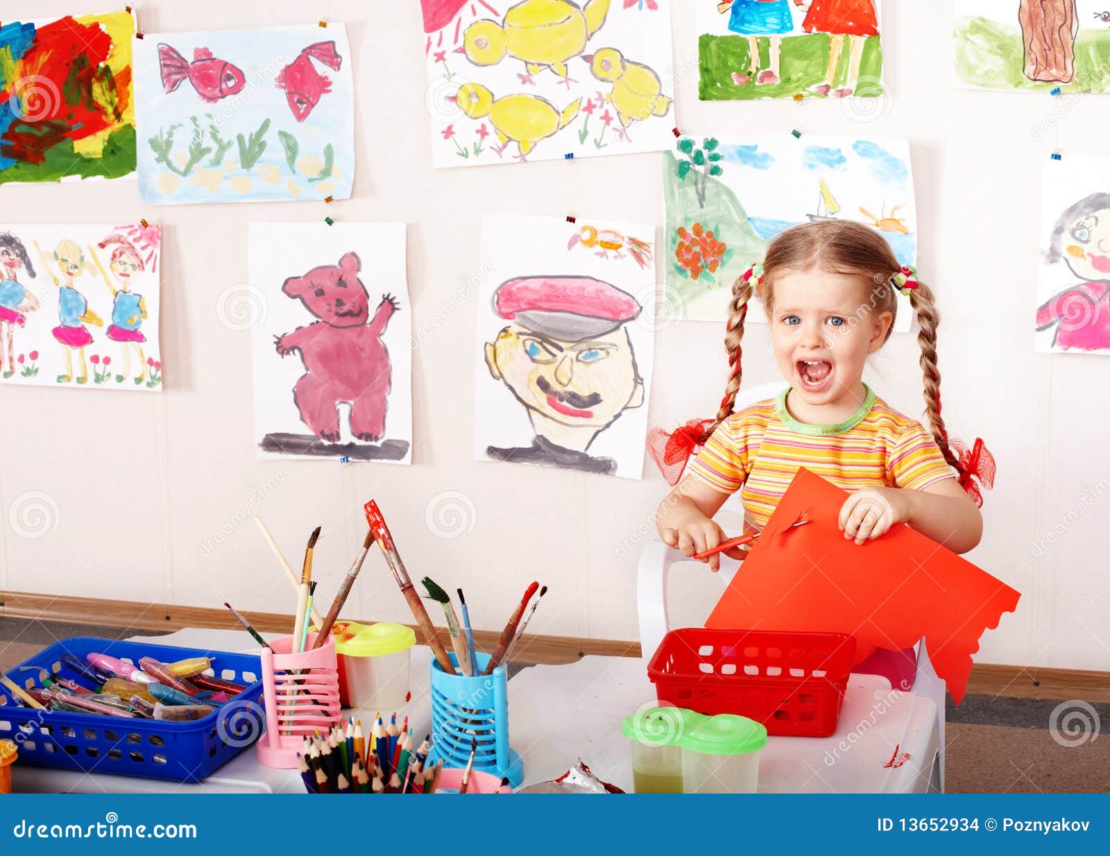 Child with Scissors in Play Room. Stock Photo - Image of painter, room ...