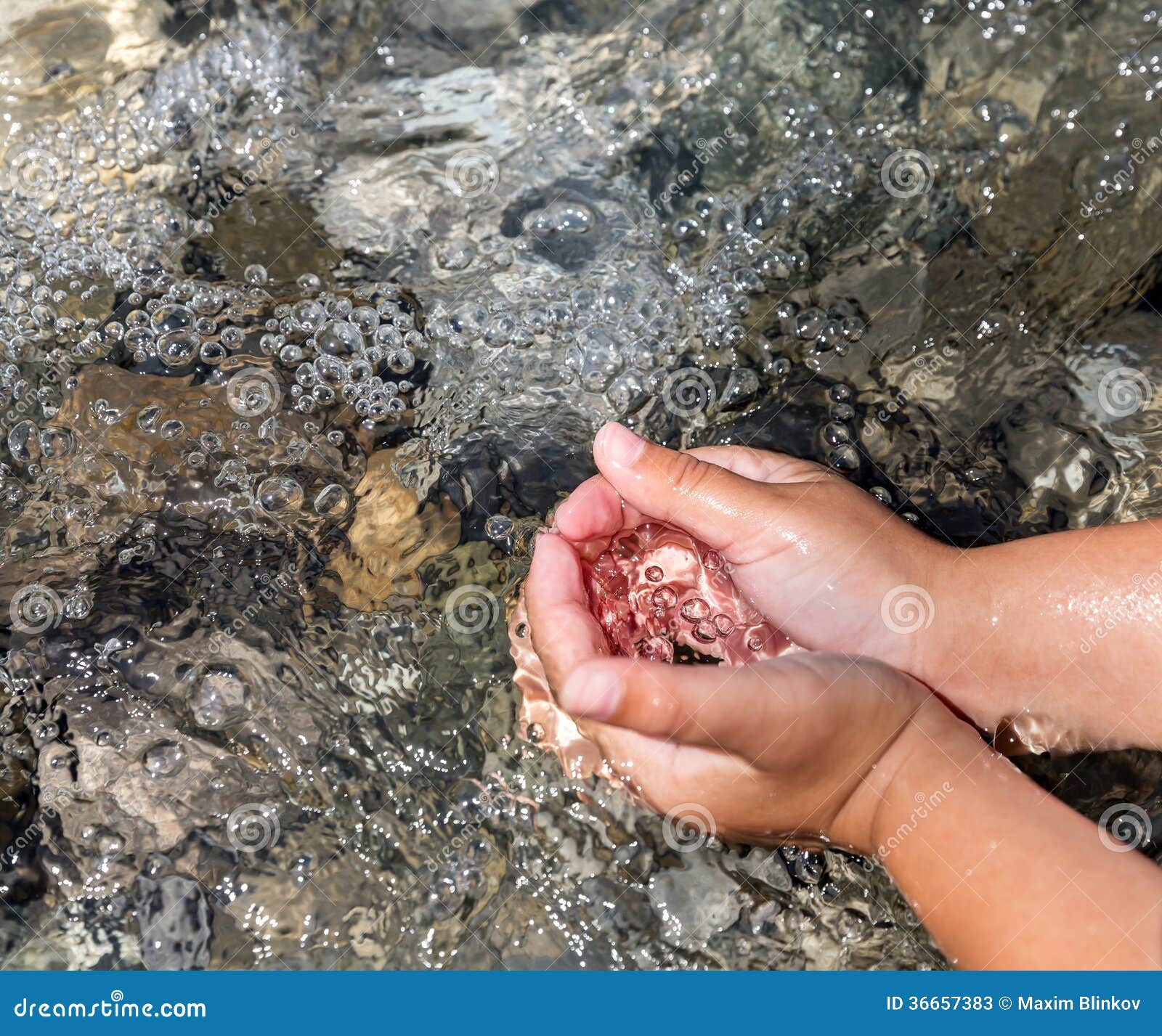 Child scoops up water stock image. Image of closeup, nature - 36657383