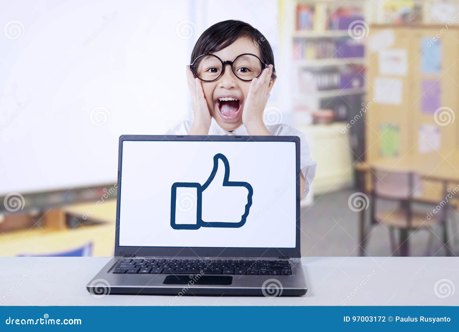 Child Screaming in the Class with a Thumb Up Sign Editorial Photography ...