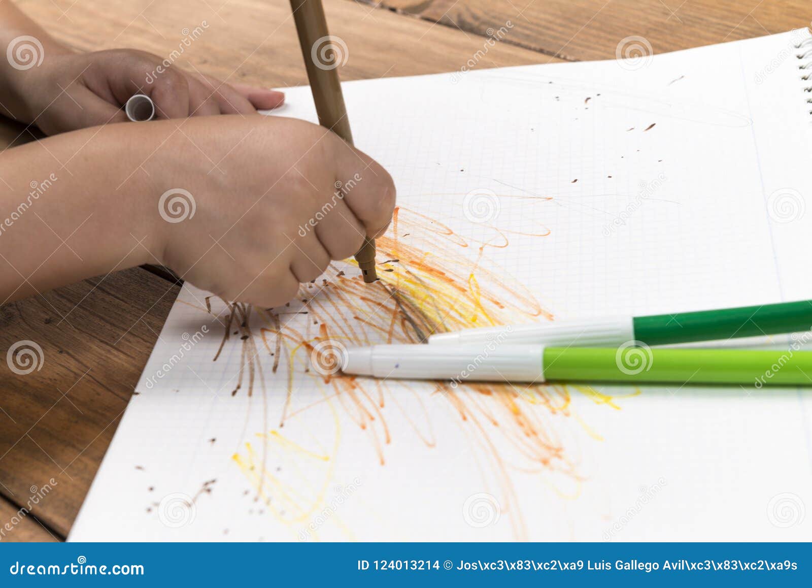 Child Scribbling on a Notebook. Stock Photo - Image of marker, book ...