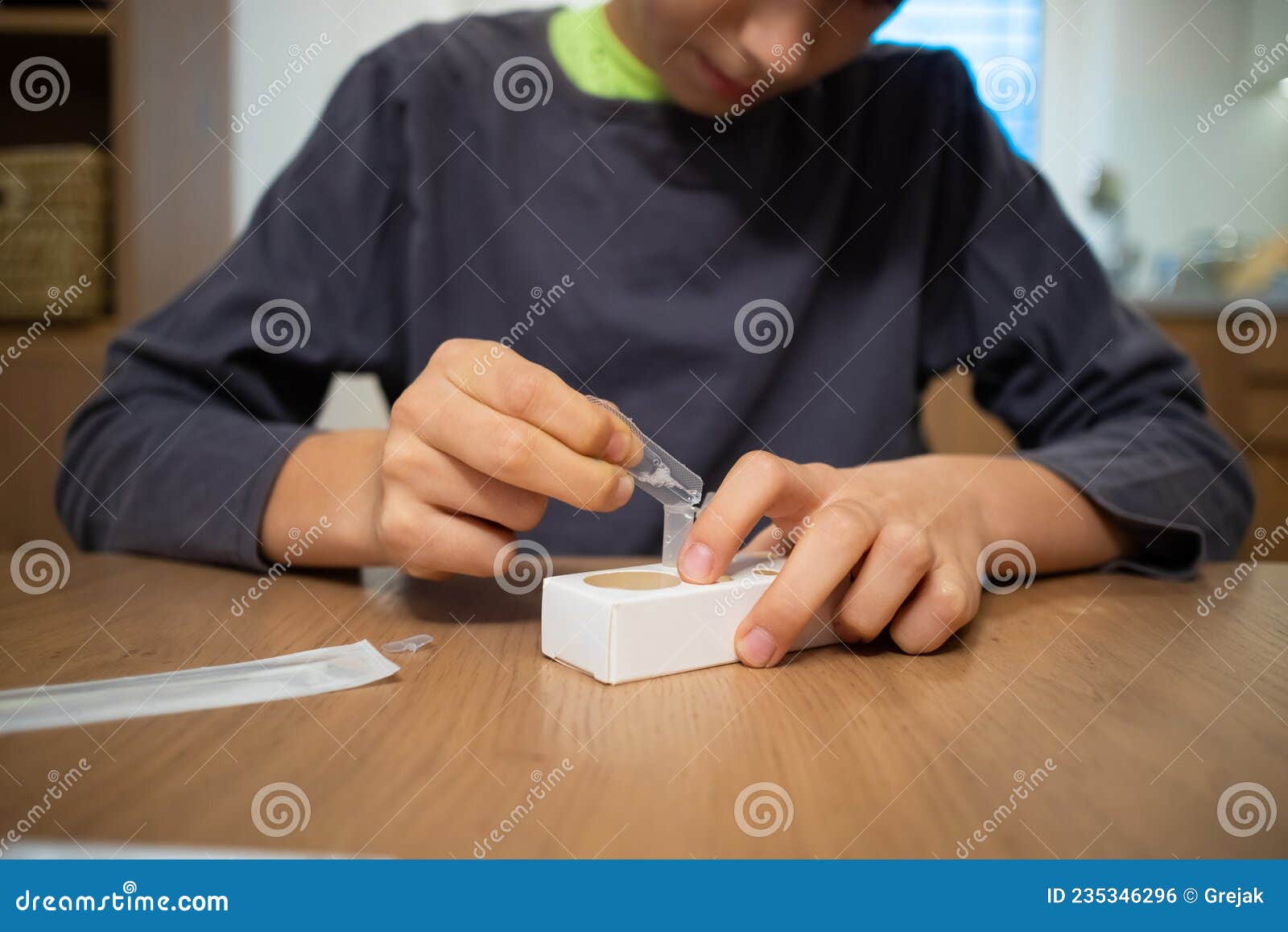 Child Self Testing for Coronavirus at Home Stock Photo - Image of ...