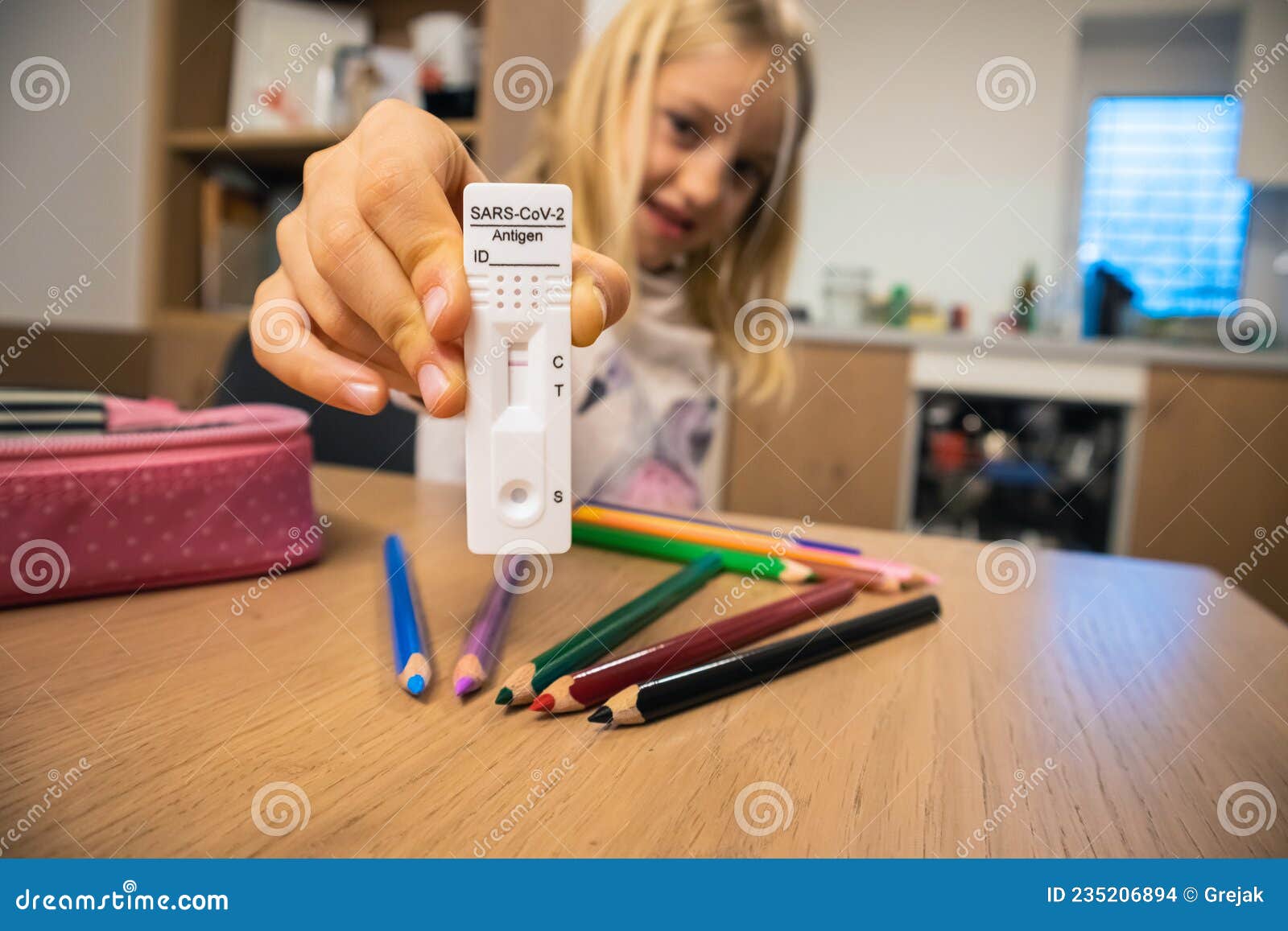 Child Self Testing for Coronavirus at Home Stock Photo - Image of home ...