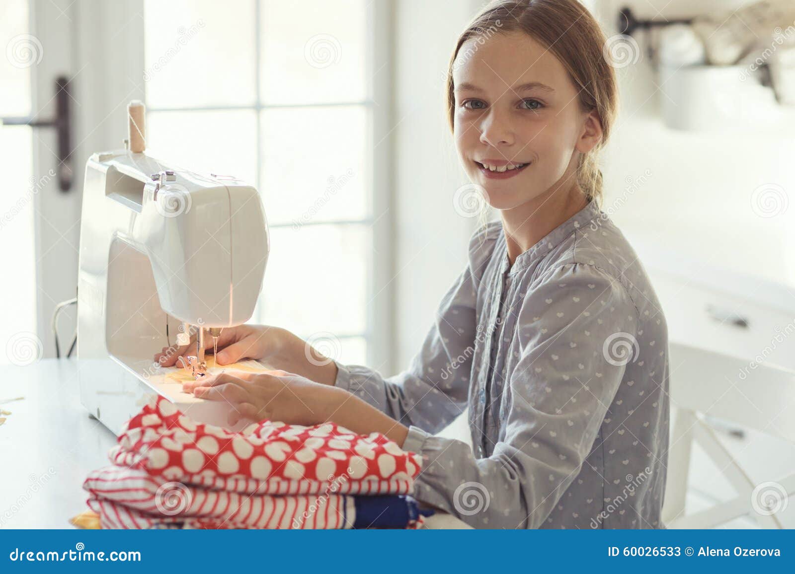 Child sewing stock image. Image of human, classroom, female - 60026533