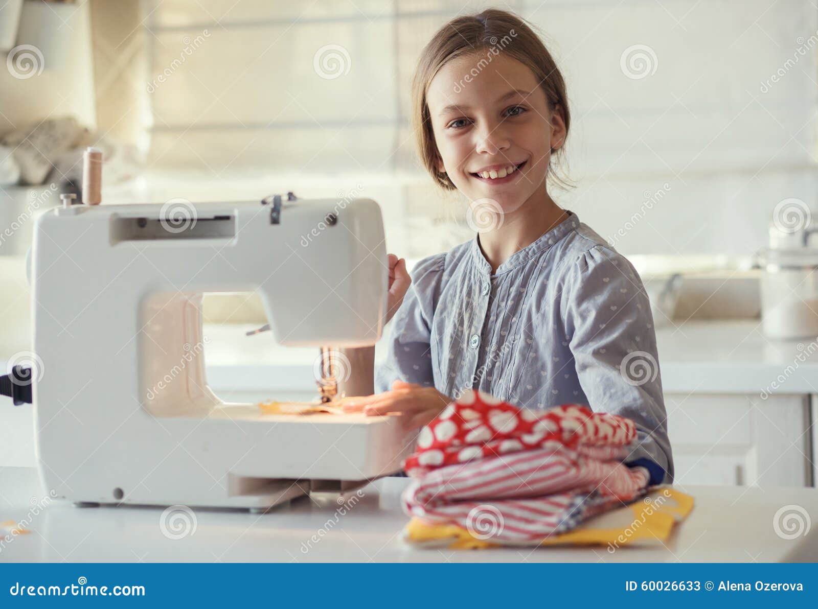 Child sewing stock image. Image of female, room, hobbies - 60026633