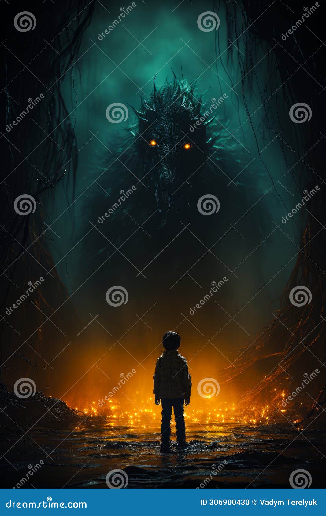 Child in a Shadow of a Scary Monster. a Man Standing in the Middle of a ...